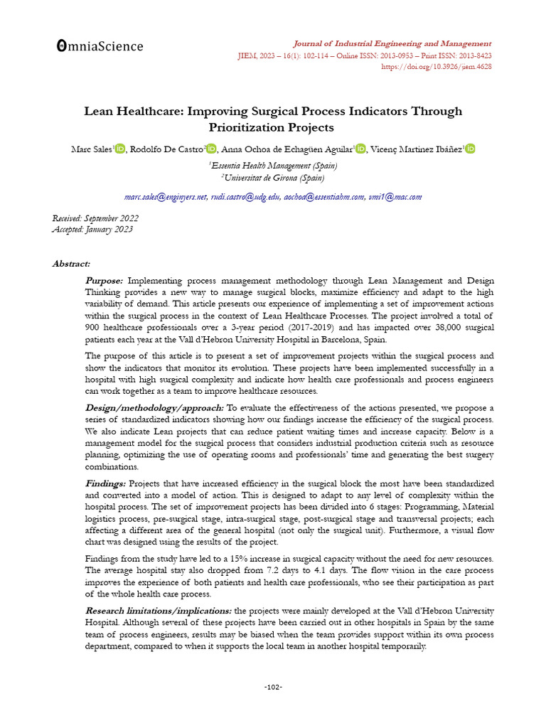 Lean Healthcare Improving Surgical Process Indicat | PDF | Lean ...
