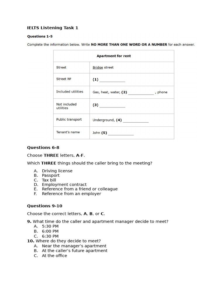 IELTS Listening Task 1 | PDF