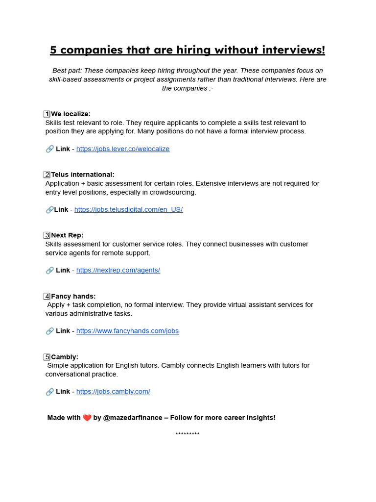 5 Companies That Are Hiring Without Interviews Pdf