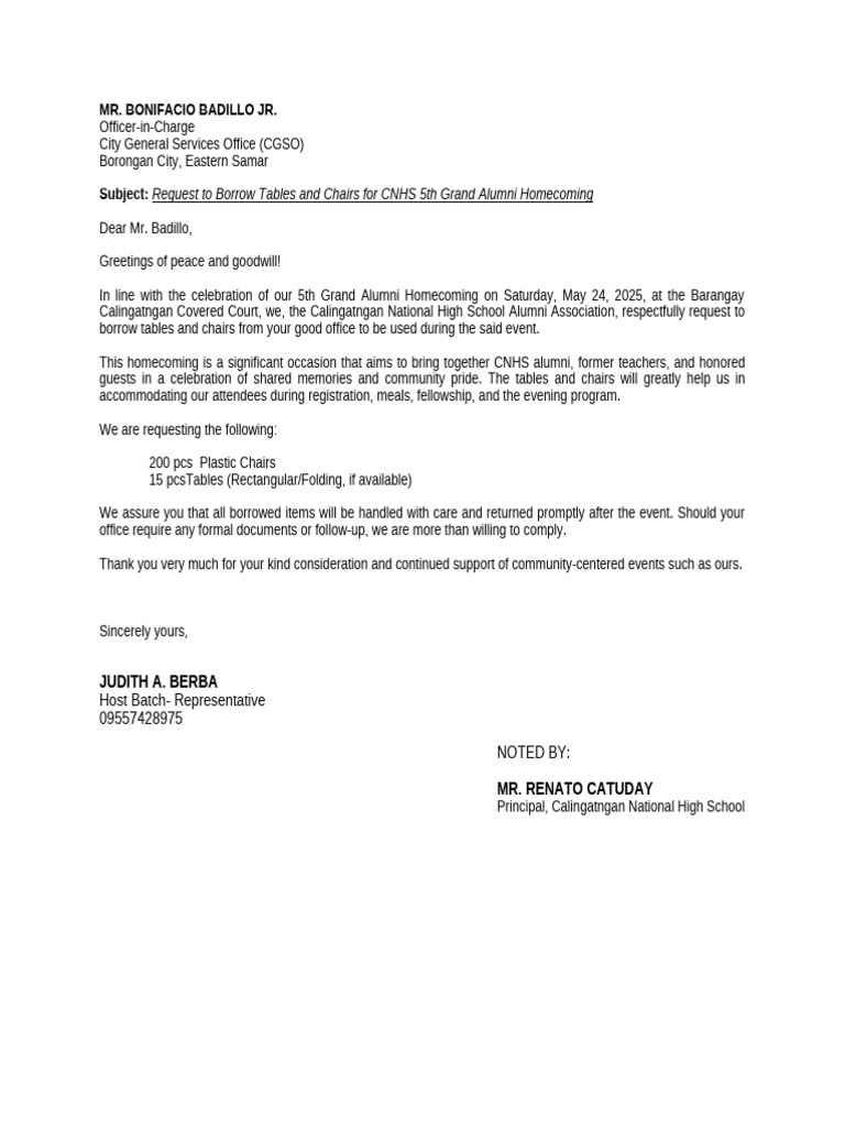 Letter - Borrowing Chair | PDF