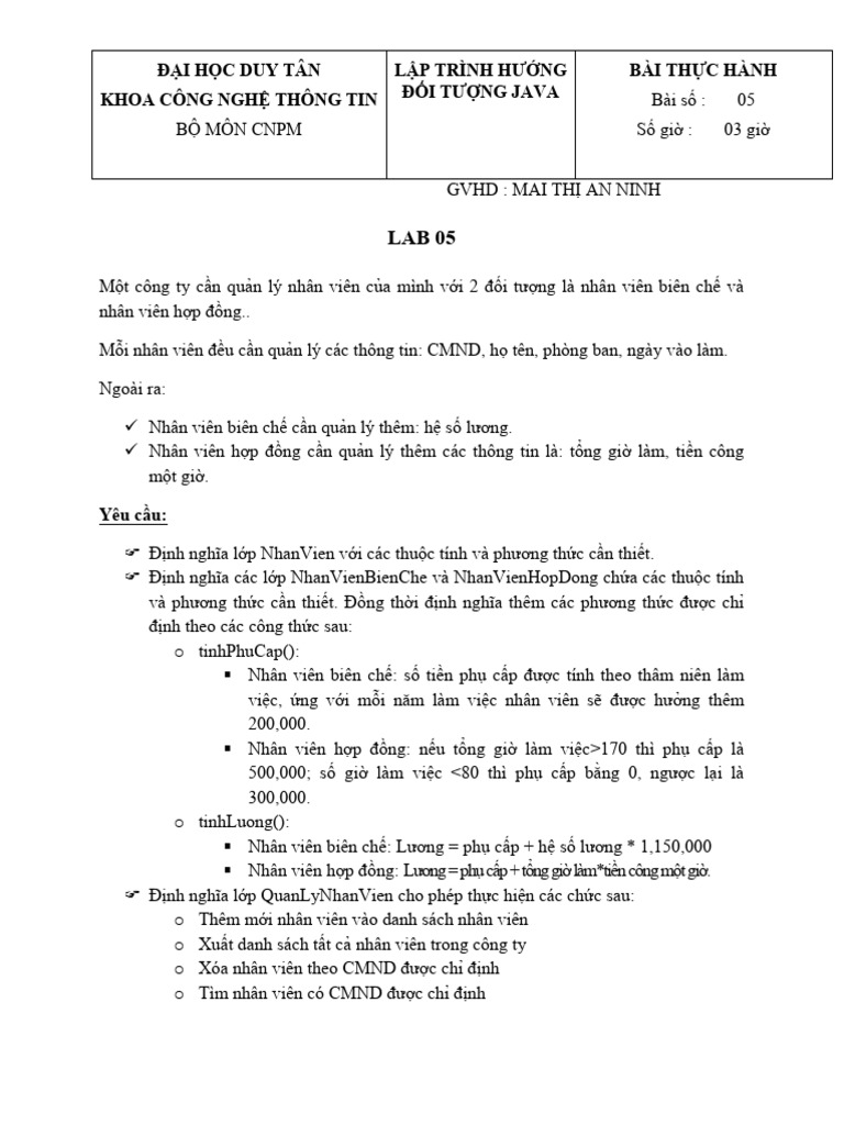 CS 311 - Lap Trinh Huong Doi Tuong - 2024S - Lecture LAB - 5 | PDF