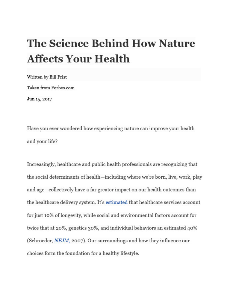 Nature's Impact on Health and Well-Being | PDF | Cortisol | Overweight