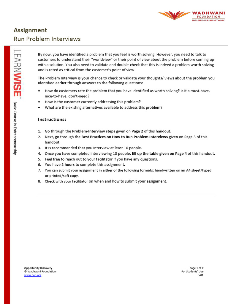 5 ASSIGNMENT - Run Problem Interviews | PDF | Interview