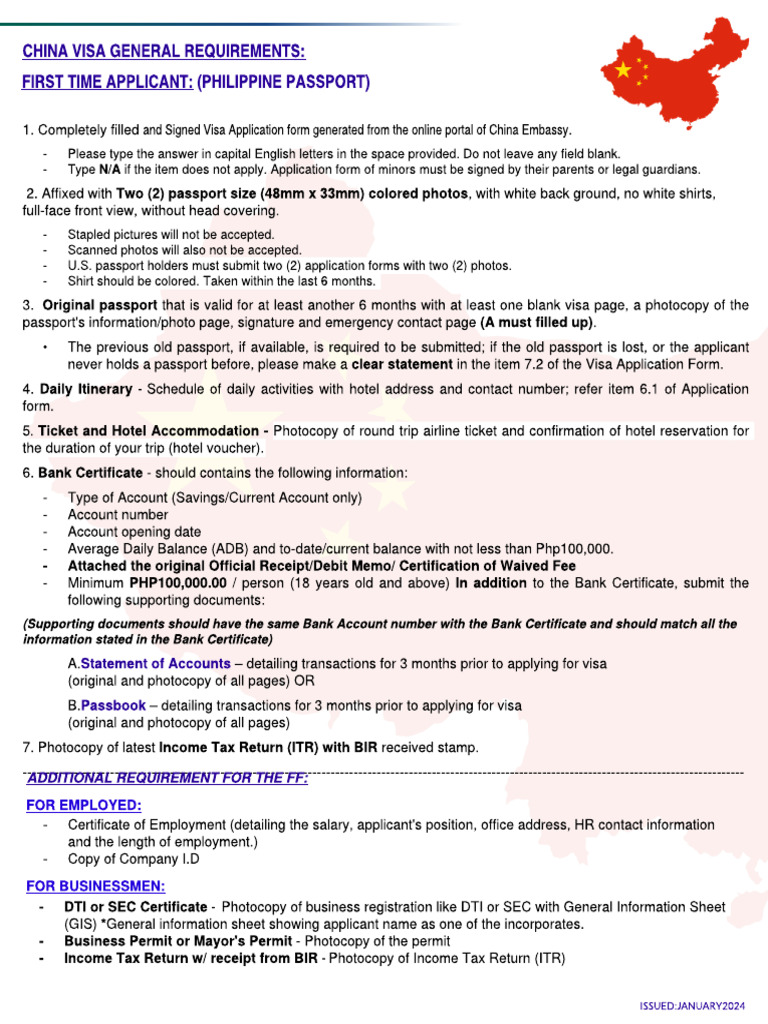China Visa Requirements As of Jan 25 2024 | PDF | Travel Visa ...