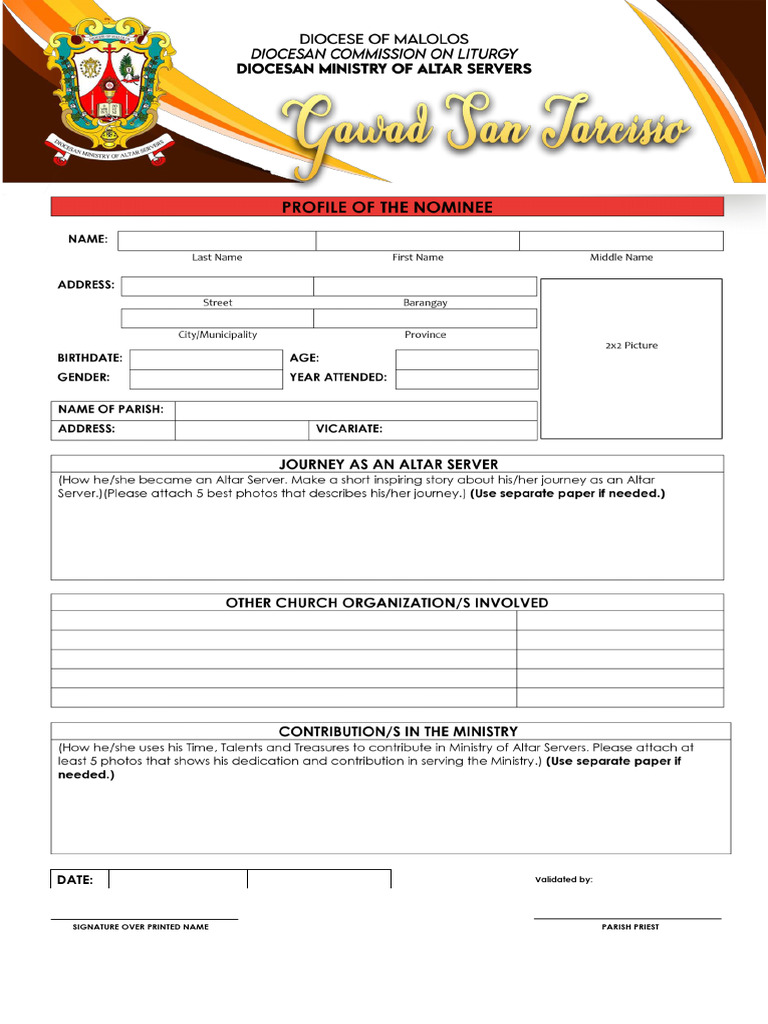 Gawad San Tarcisio Vicarial Level Form | PDF