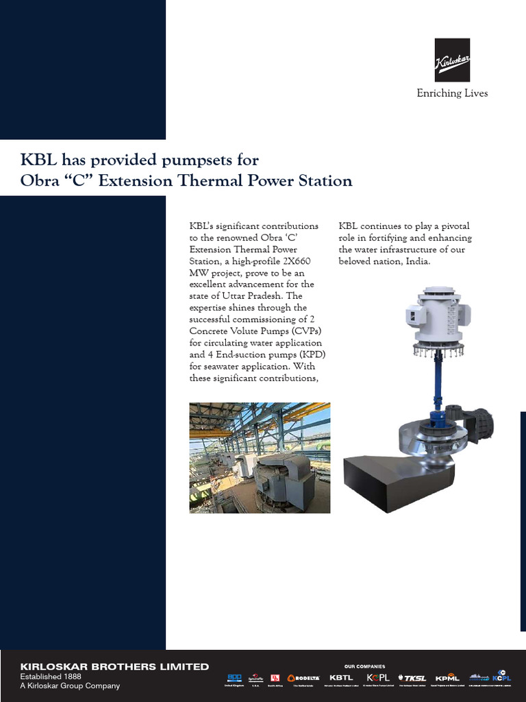 KBL's Pumps for Obra Thermal Power Station | PDF