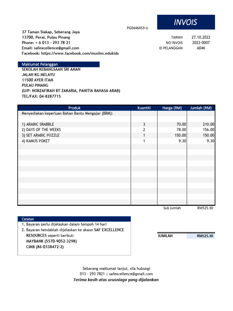 001 Saf Excellence Invois | PDF