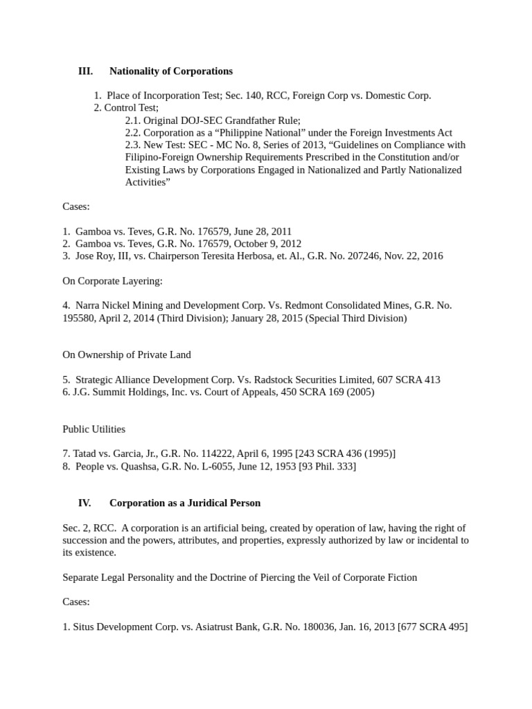 Nationality and Juridical Status of Corporations | PDF | Justice ...
