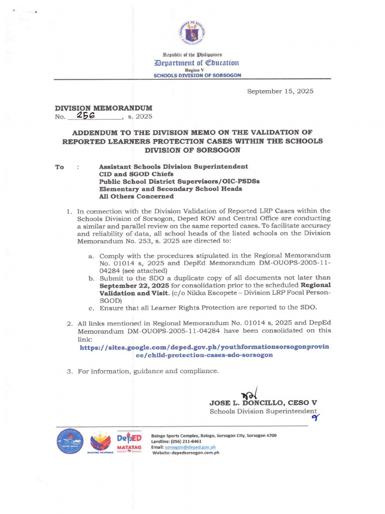 Addendum To The Memo On Validation of Learner Protection Cases | PDF