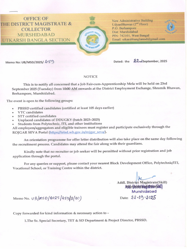 NOTICE - Regarding Job Fair On 23-09-2025 | PDF