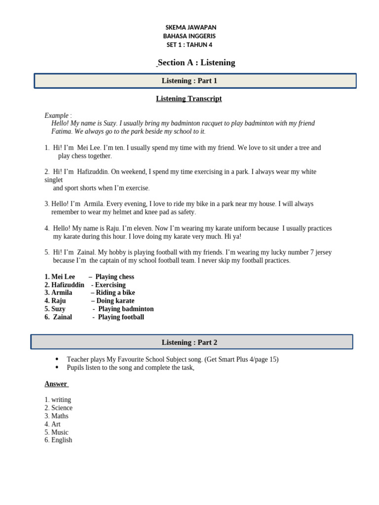Year 4 English Listening & Speaking Guide | PDF