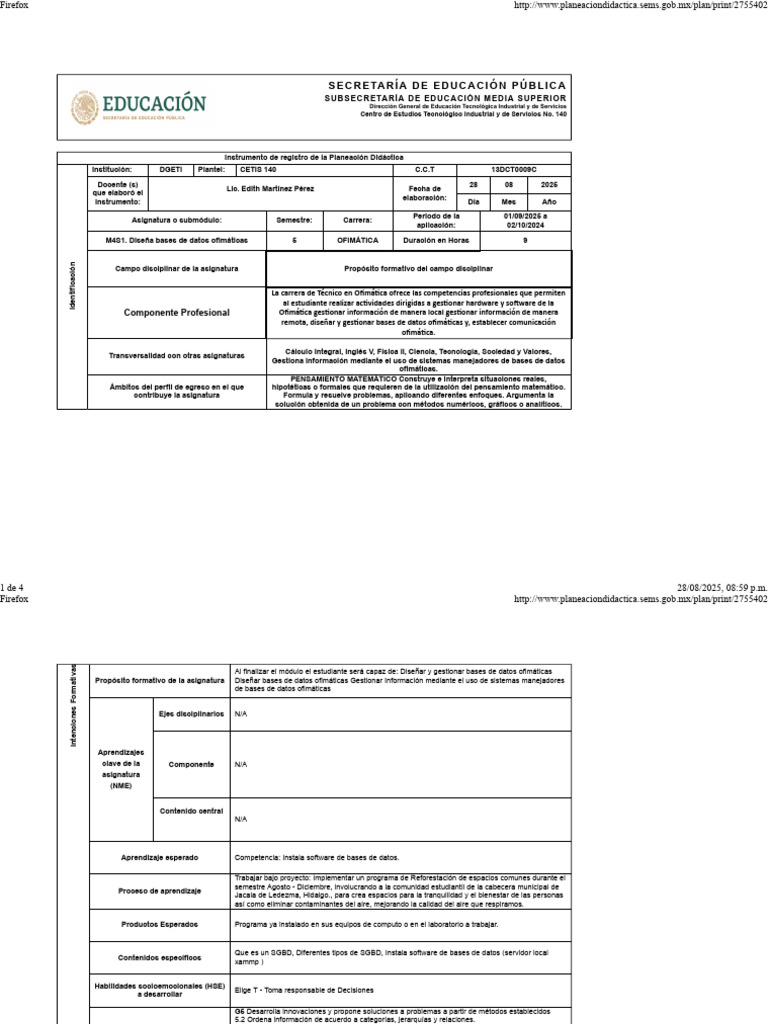 Planeacion Competencia 2. Diseña BD Ofimaticas. | PDF | Bases de datos ...
