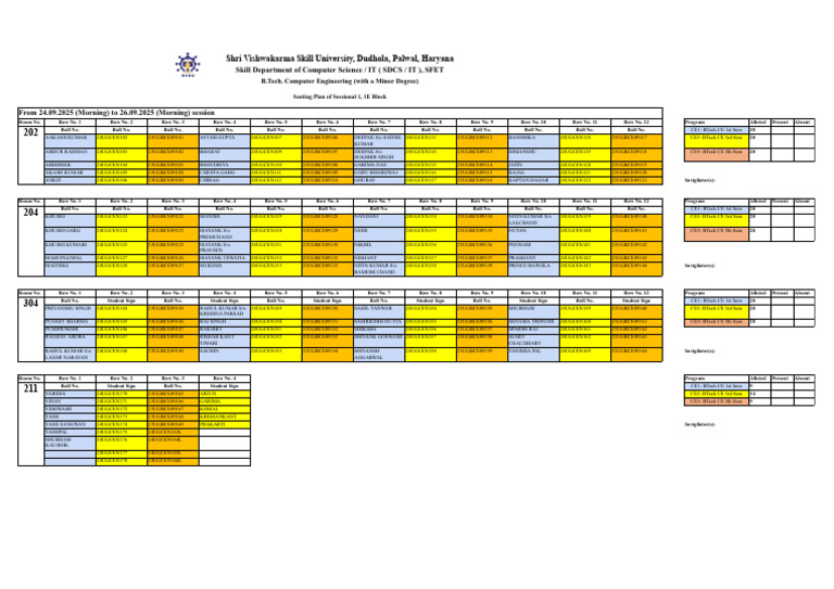 Sessional 1 24.09.2025 Seating Plan | PDF