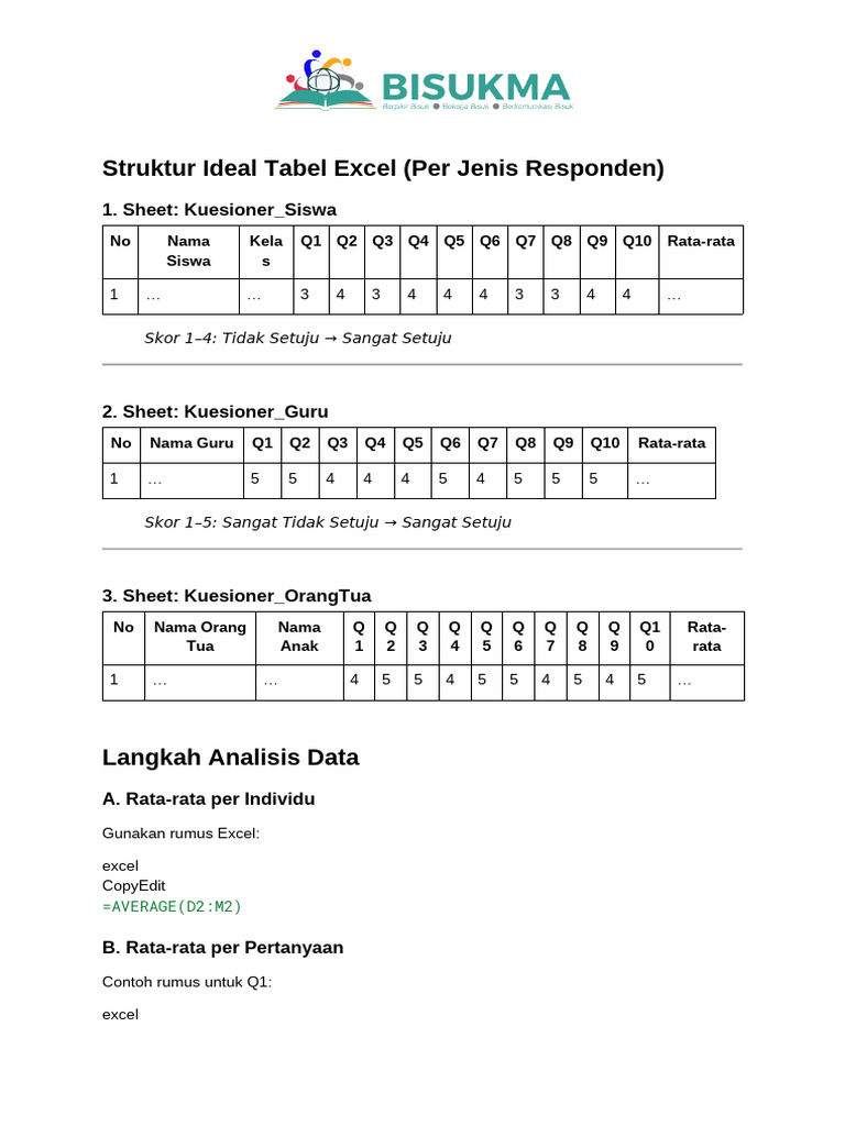 Struktur Tabel Excel Kuesioner Responden | PDF