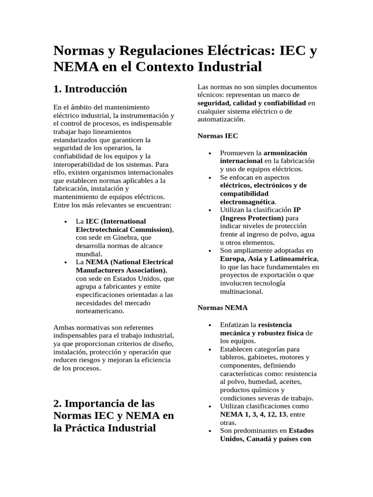 Normas y Regulaciones Electricas IEC y NEMA | PDF | Ingeniería de confiabilidad | Comisión ...