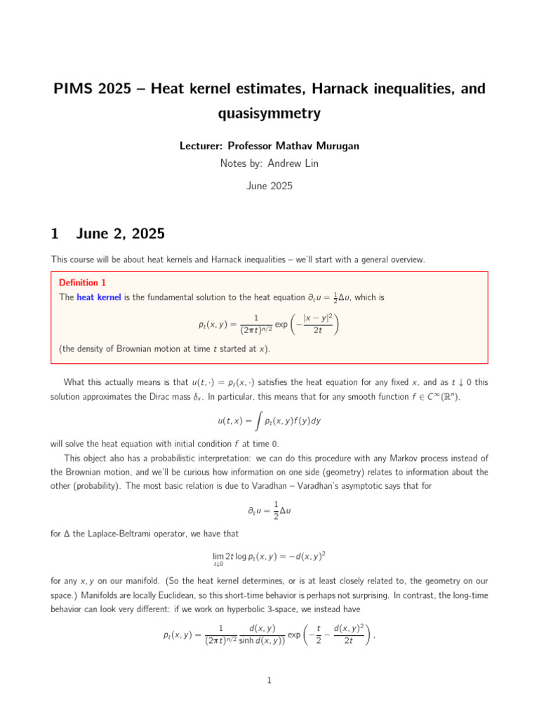 PIMS Heatkernel | PDF | Operator (Mathematics) | Hilbert Space