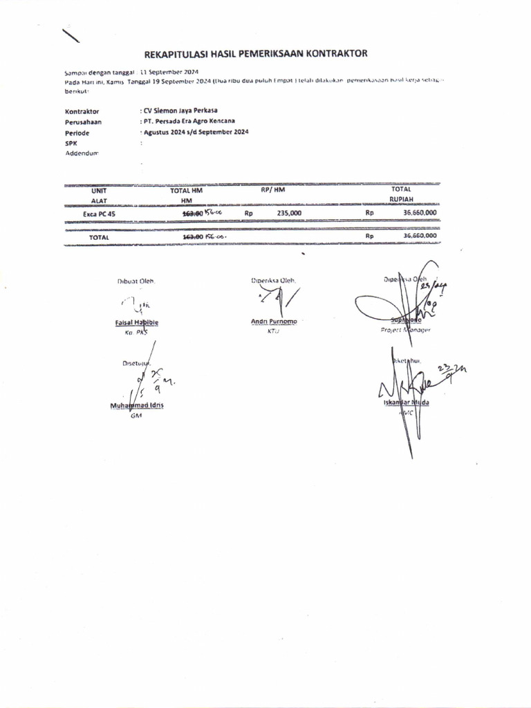 Bapp Exca PC 45 PRD Agustus - September 2024 | PDF