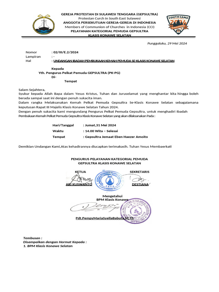 Undangan Ibadah Kemah Pemuda GEPSULTRA | PDF