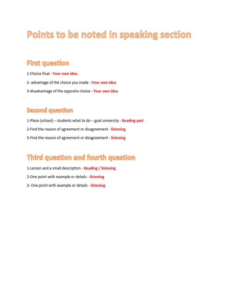Points To Be Noted in Speaking | PDF