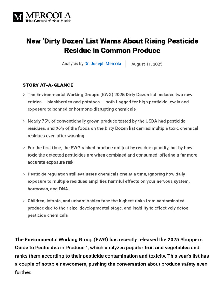 2025 EWG Dirty Dozen Produce List | PDF | Pesticide | Environmental ...