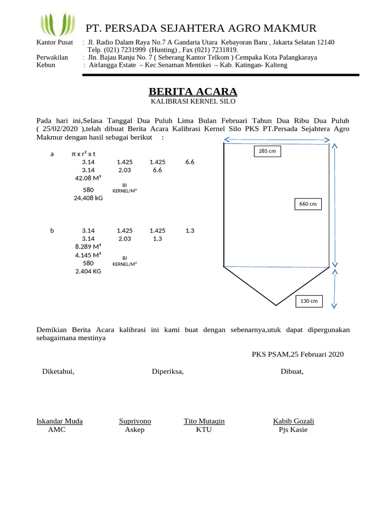 Berita Acara Kalibrasi Kernel Silo | PDF
