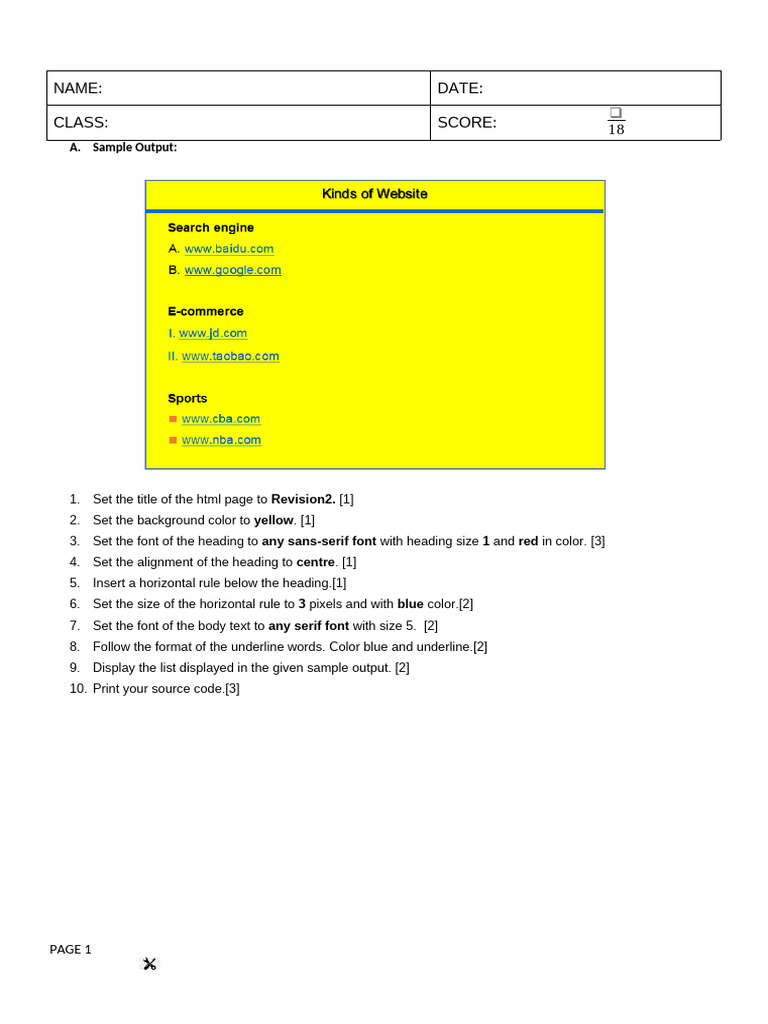 HTML Page Styling Instructions | PDF