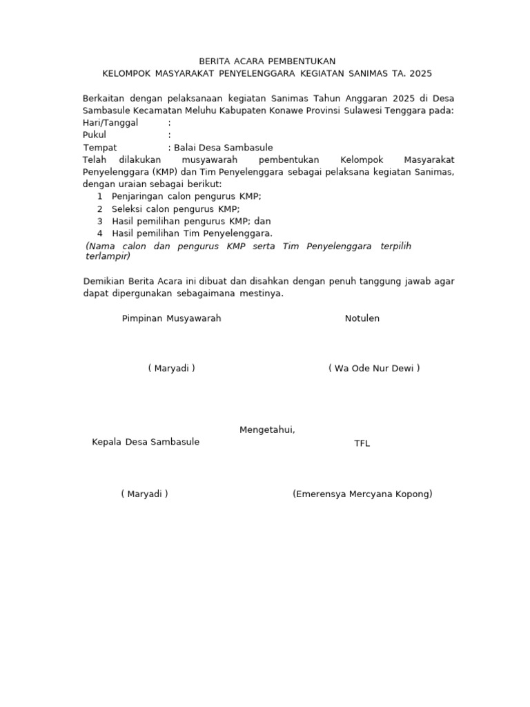 Berita Acara Pembentukan KMP | PDF