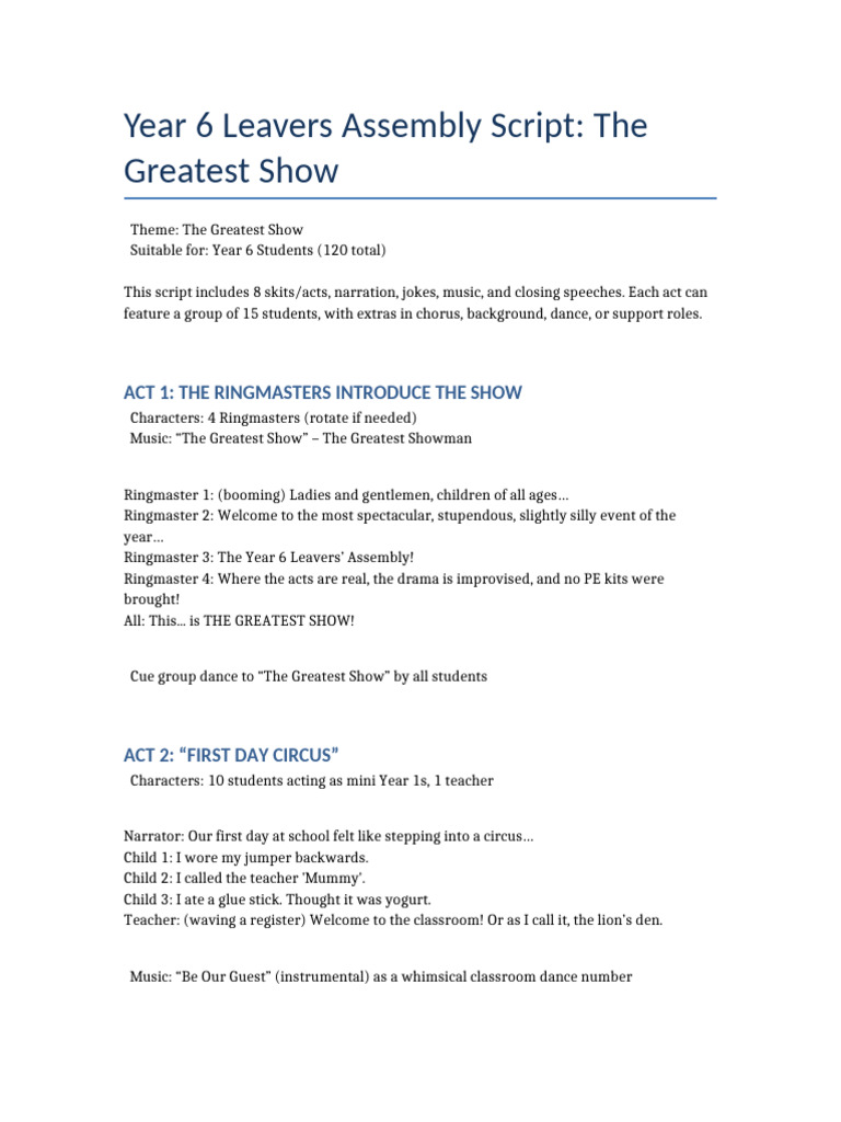 Year 6 Leavers Assembly Script | PDF