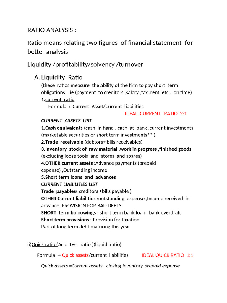 Formula For Ratio Analysis | PDF | Revenue | Equity (Finance)