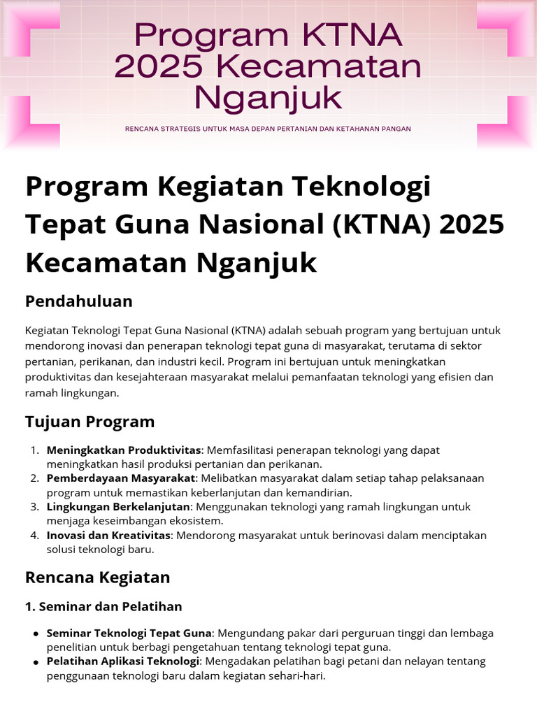 Program Kegiatan Teknologi Tepat Guna Nasional (KTNA) 2025 Kecamatan ...