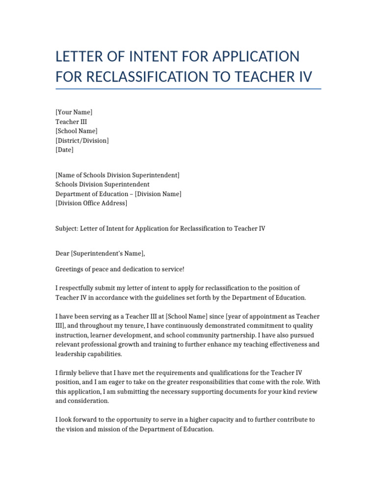 Intent to Reclassify to Teacher IV | PDF