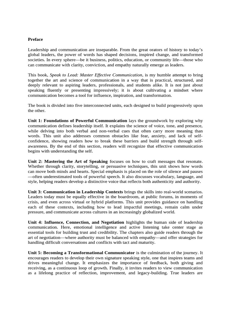 Preface Acknowledgement Pdf Communication Leadership