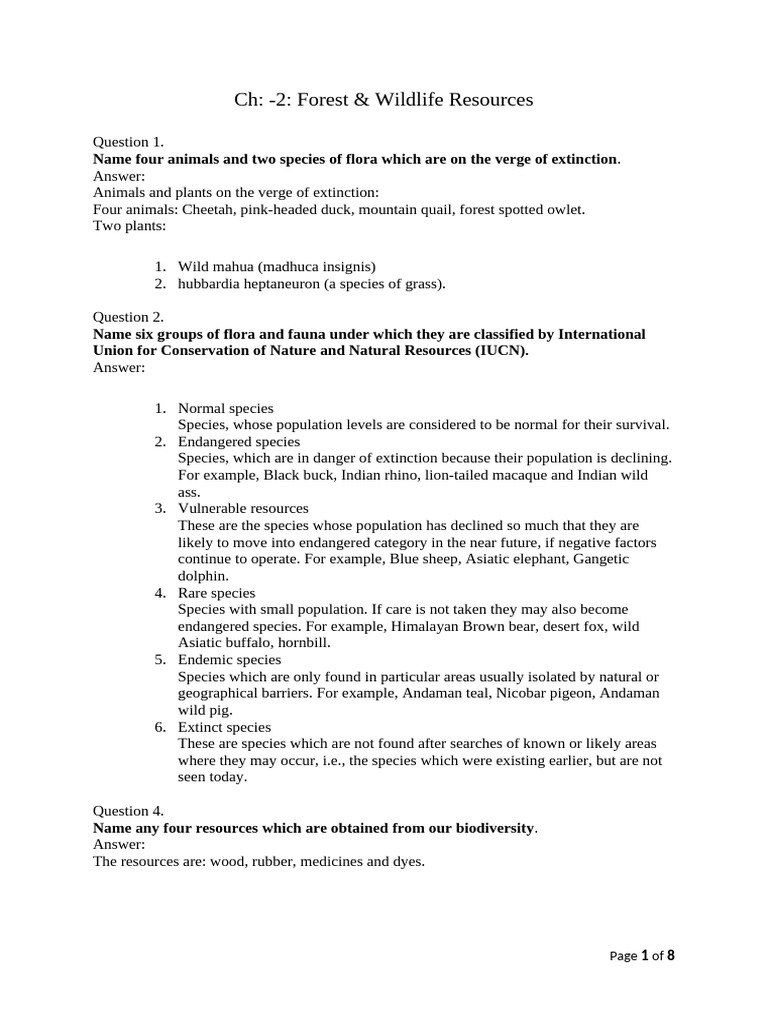 Geog CH 2 Forest and Wildlife Resources | PDF | Habitat Destruction ...