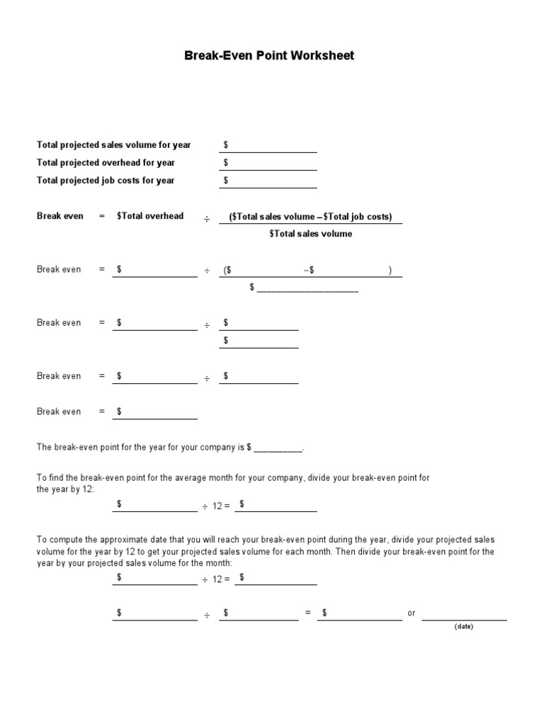 Breakeven Point Worksheet | PDF