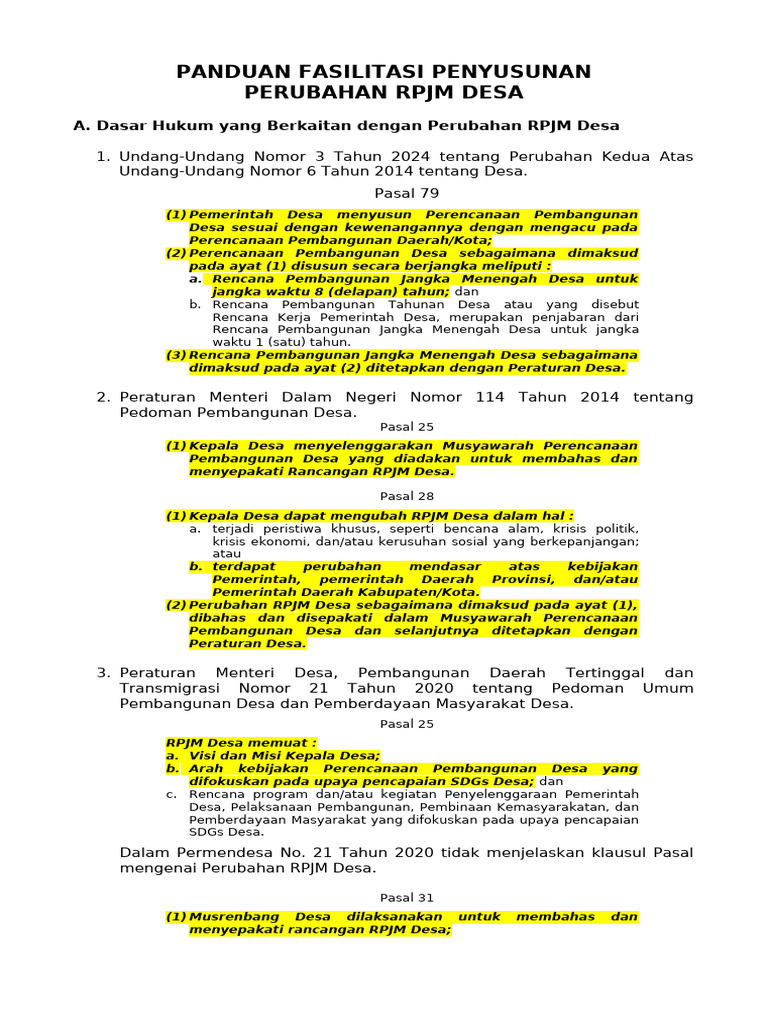 Panduan Perubahan RPJM Desa 2024 | PDF