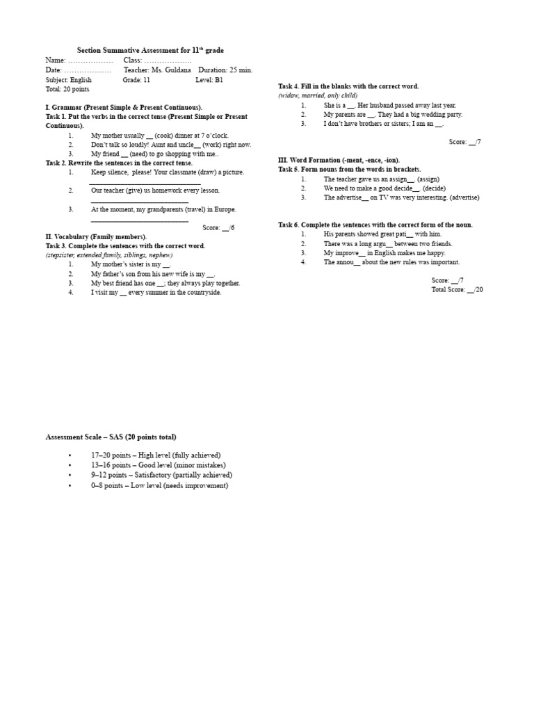 Section Summative Assessment, 11-D Test B | PDF | Linguistic Typology ...