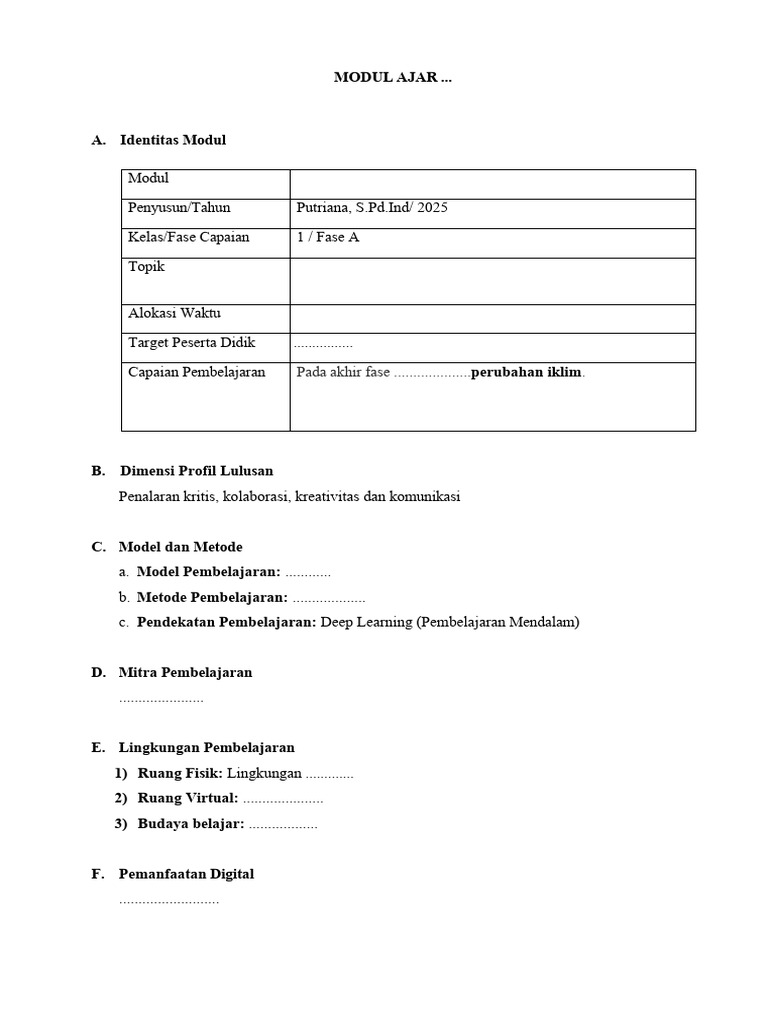Format Modul Ajar Perubahan Iklim | PDF
