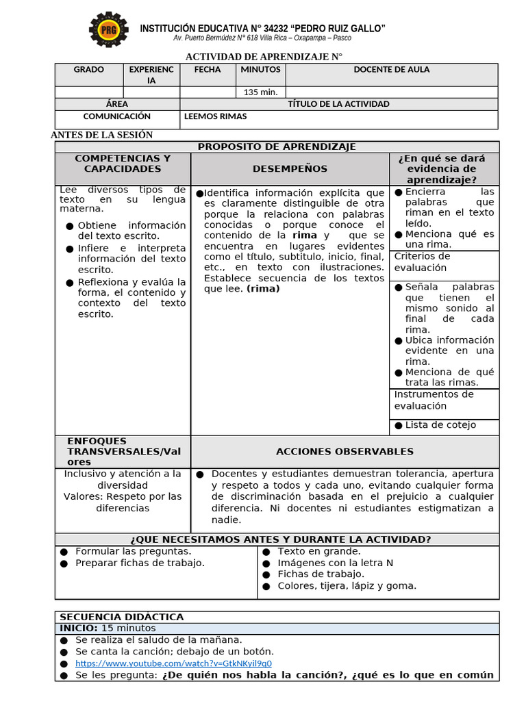 Rimas con la letra N para aprender | PDF | Modificación de ...