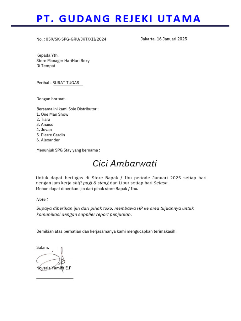 Surat Tugas Cici - 20250115 - 211537 - 0000 | PDF