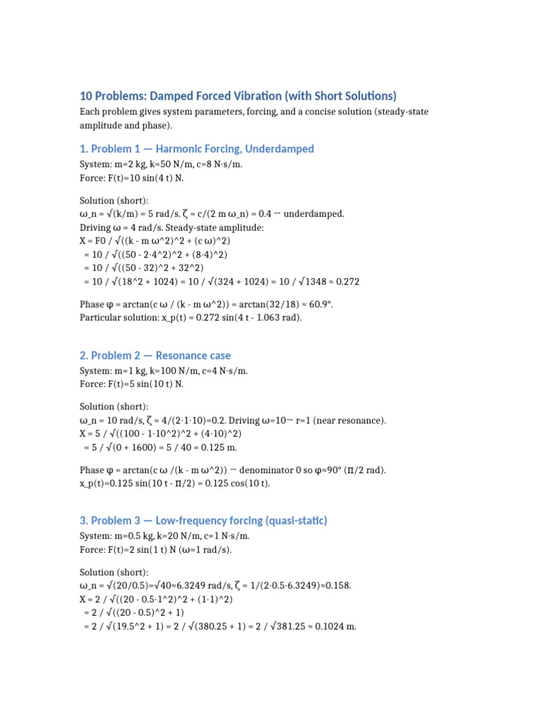 Damped Forced Vibration Problems | PDF | Resonance | Damping