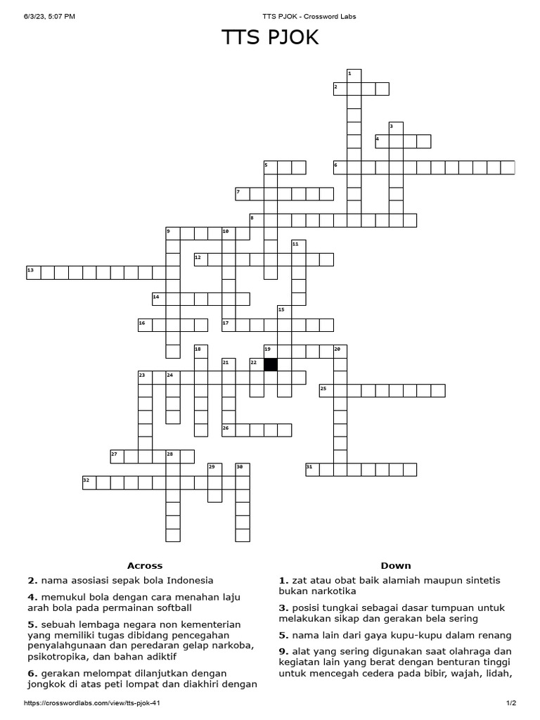 TTS PJOK - Crossword Labs 5 | PDF