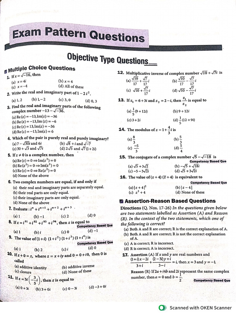 Complex Numbers Practice Sheet With Solutions | PDF