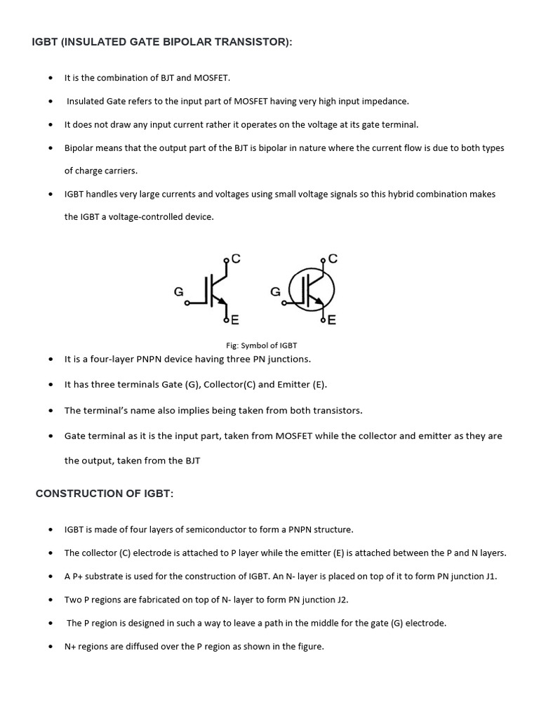 IGBT: Working, Structure, and Advantages | PDF | Bipolar Junction ...