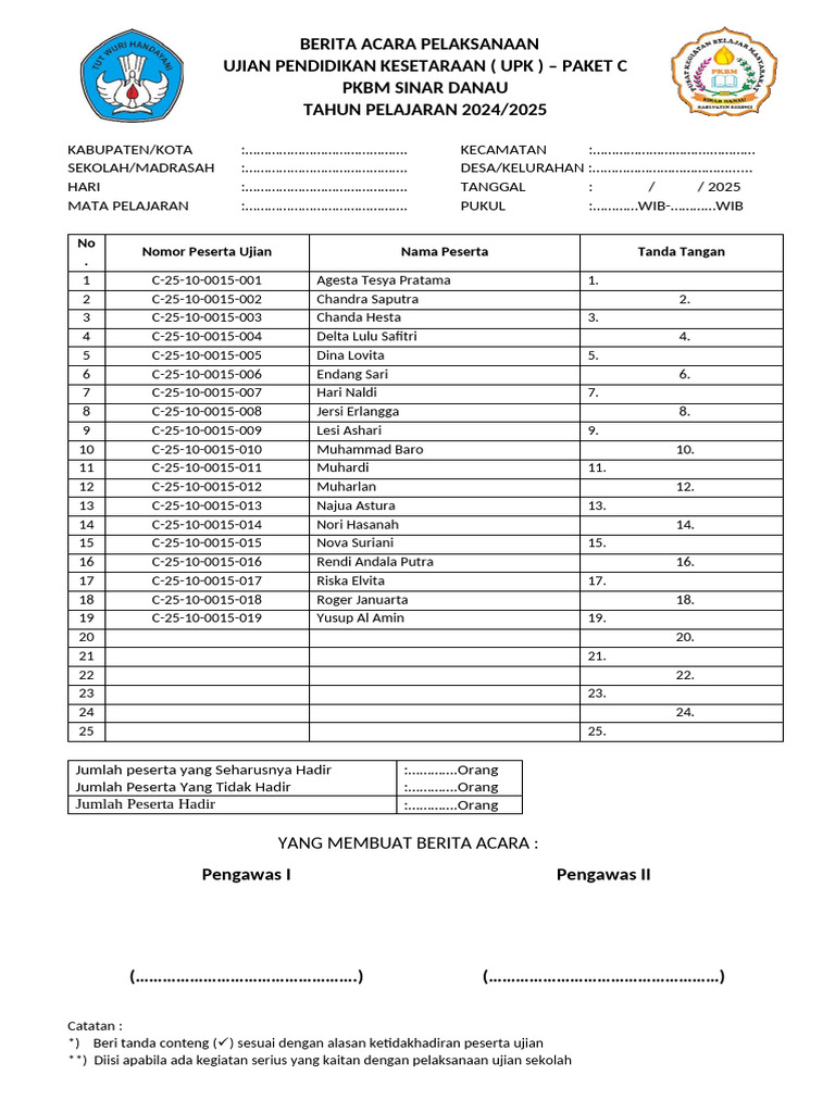 BERITA ACARA PELAKSANAAN Ujian | PDF