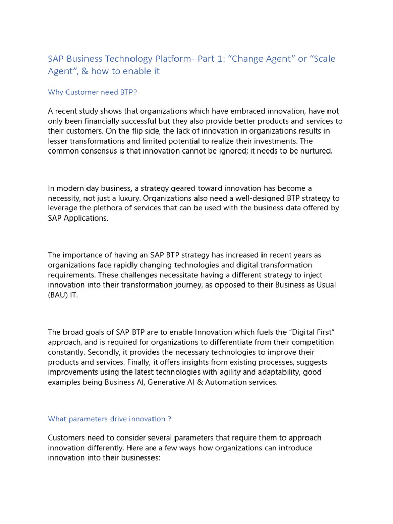 SAP BTP Change Agent or Scale Agent Part 2 - BTP Strategy | PDF | Artificial Intelligence ...