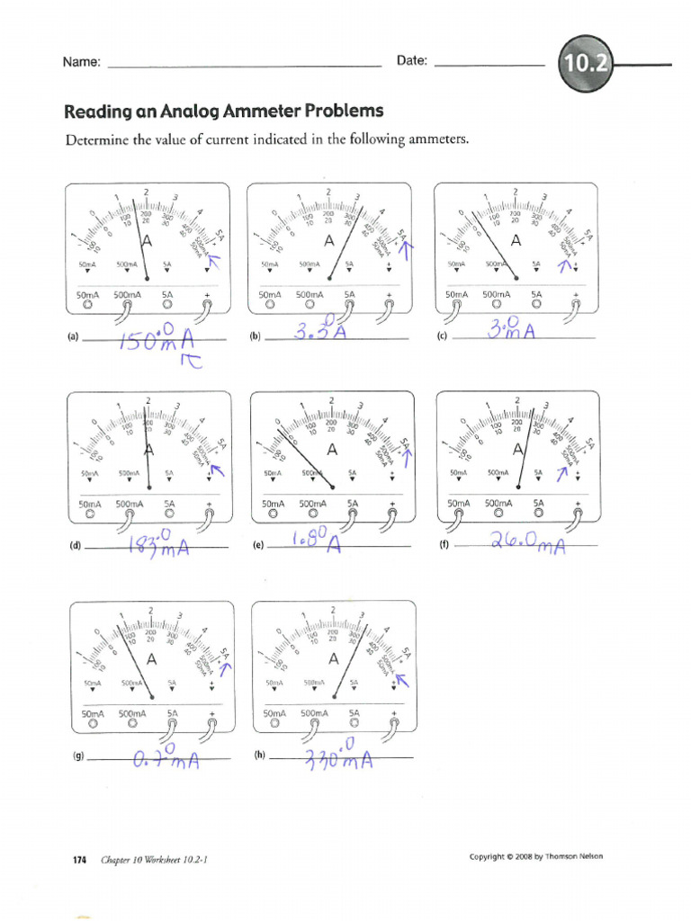 Answer Key Reading Ammeters and Voltmeters | PDF