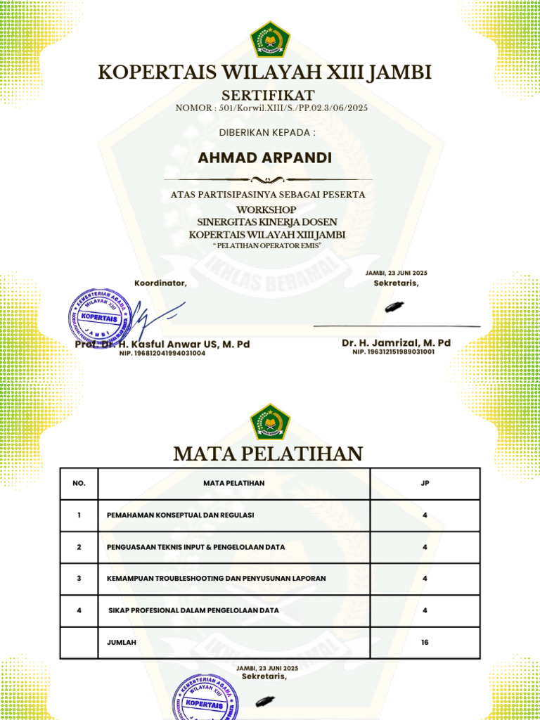 Workshop Pelatihan Operator EMIS Jambi | PDF
