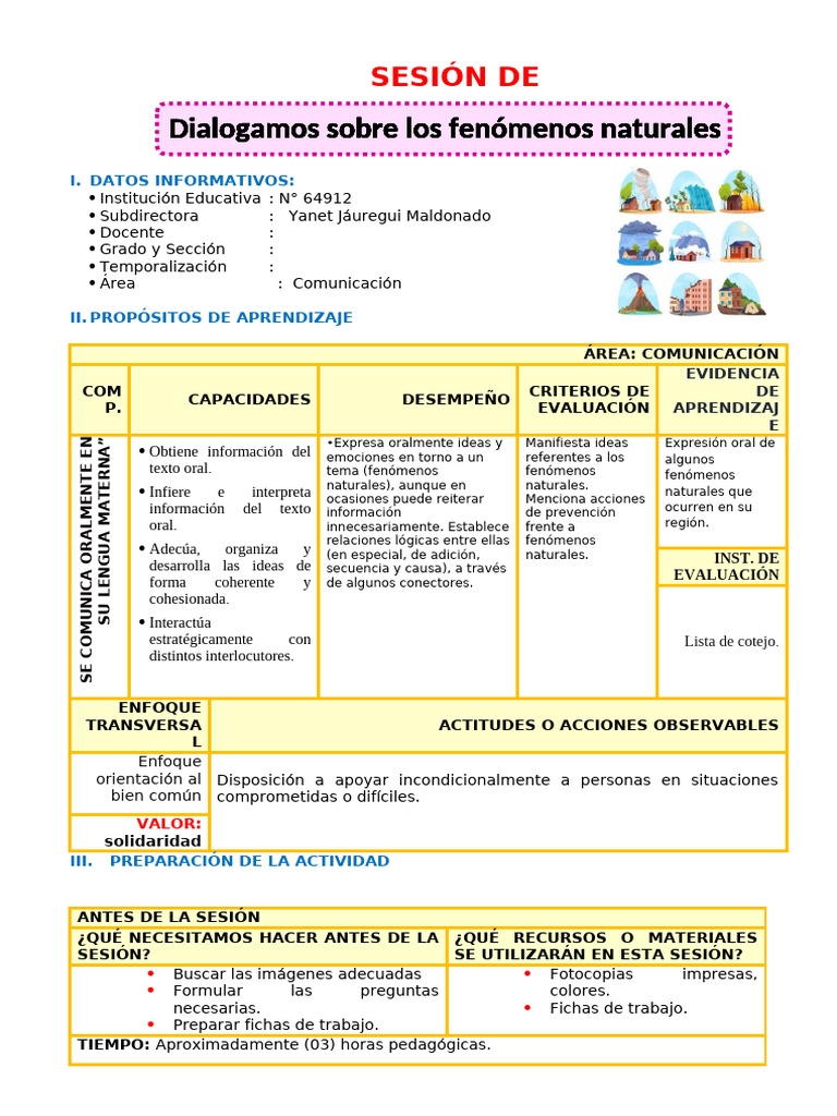 Sesion 1 Com Dialogamos Sobre Los Fenomenos Naturales U6 | PDF ...