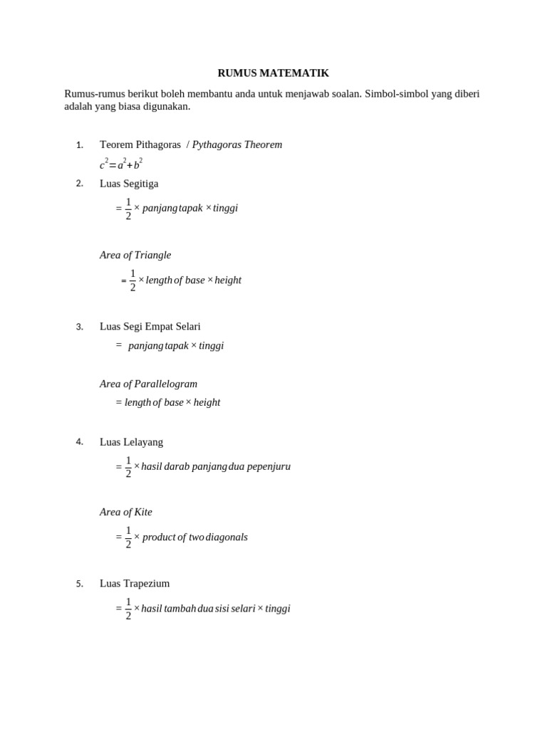 Rumus Matematik Tingkatan 1 | PDF