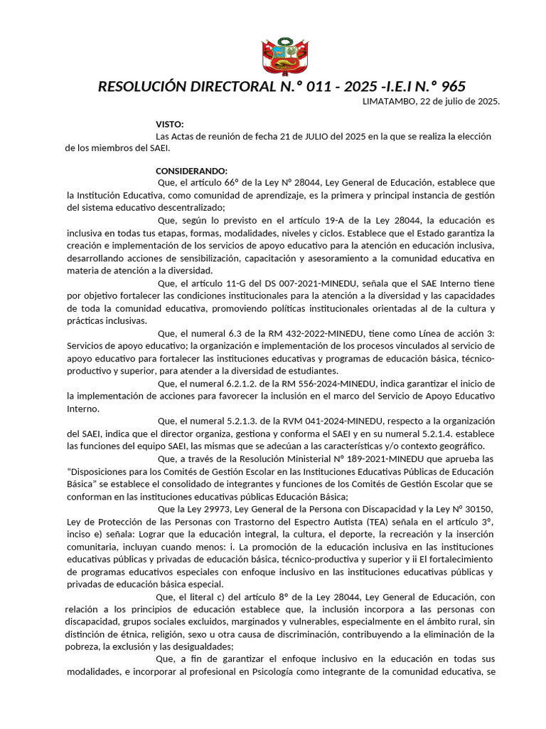 Modelo de RD para SAEI 2025 | PDF | Exclusión social | Inclusión (Educación)